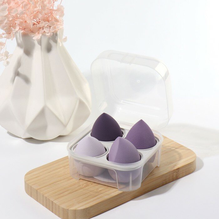 Queen fair Спонжи для макияжа, набор - 4 шт, увеличиваются при намокании, цвет фиолетовый