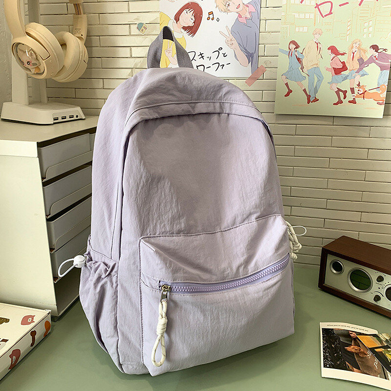 Trendy nylon school bag with reinforced stitching and air cushion straps for college or travel, purple