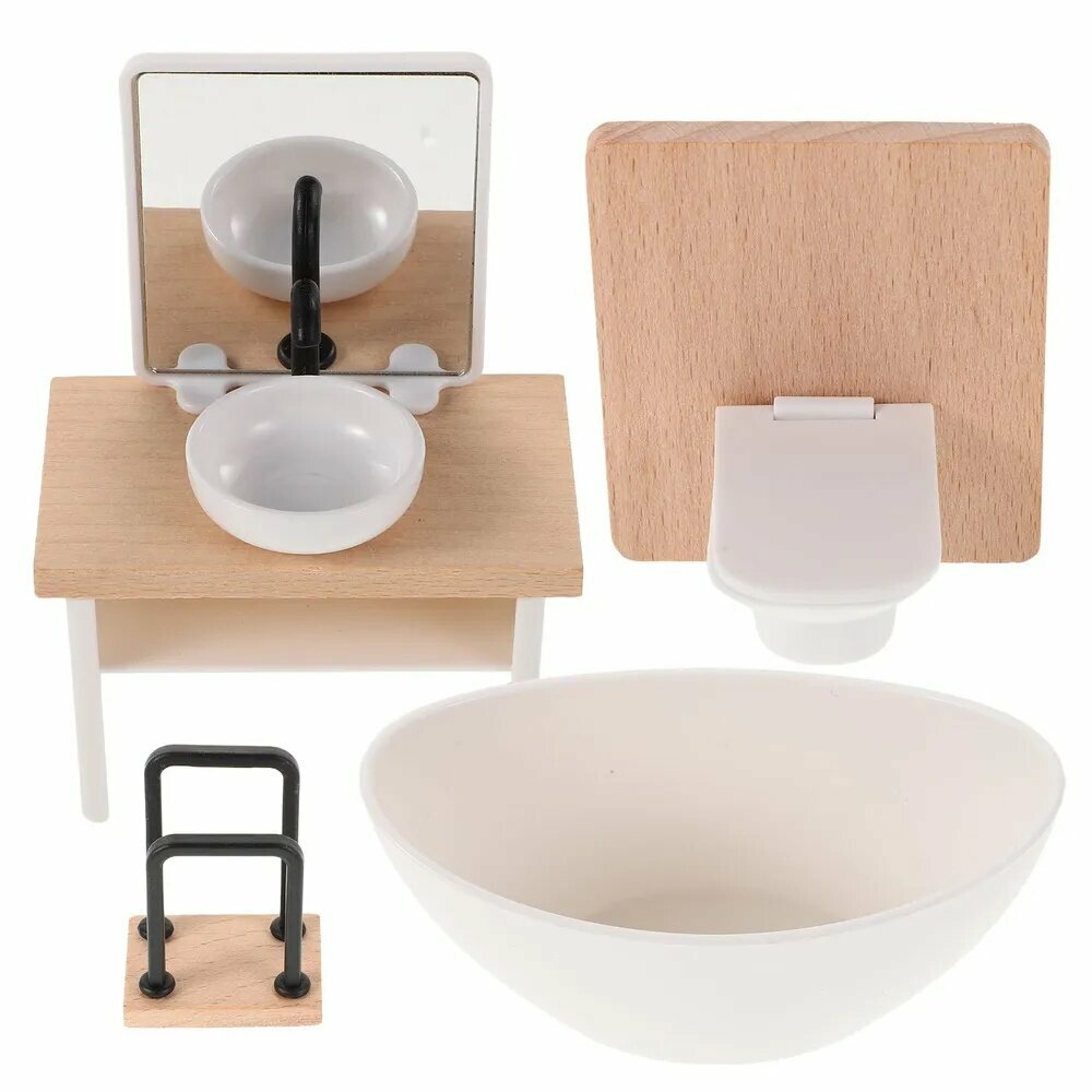 Комплект Мебели Для Кукольного Домика Ванная Комната 1:12 С Туалетом Ванной И Умывальником Размер 10.20X7.00X4.20Cm