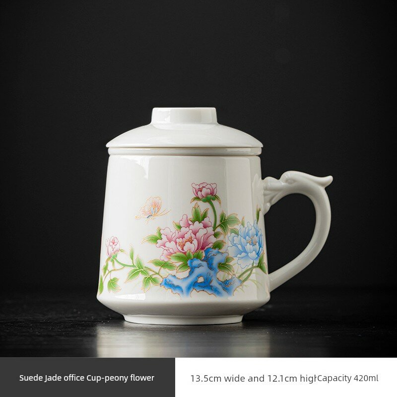 Суета-жировая нефритовая чашка для чая, керамическая чашка для разделения чая, офисный фильтр, чайная кружка с крышкой,