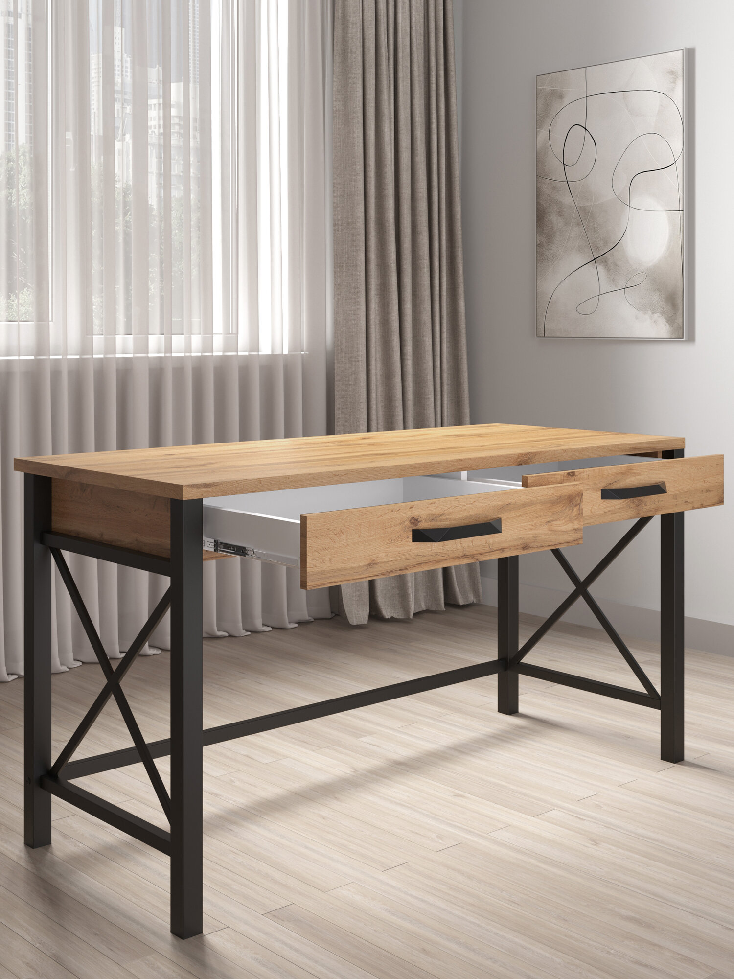 Стол компьютерный, письменный с ящиками Айленд 140х60 см, Дуб Вотан