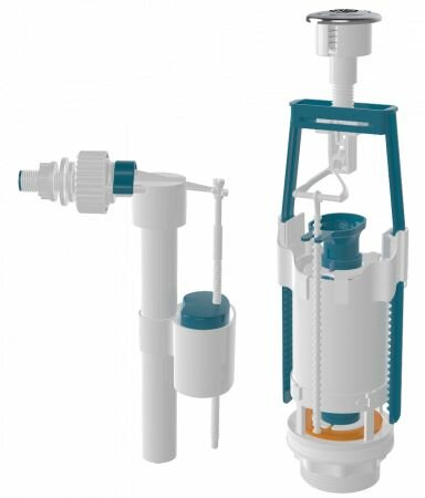 Арматура для бачка унитаза, боковая подводка 1/2", кнопка хром ZEGOR