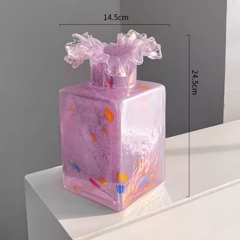 Стеклянная ваза Cube Sugar в фиолетовом цвете для цветочного домашнего декора стола ретро роскоши