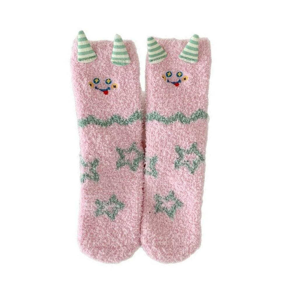 Уютные зимние носки для дома, теплые высокие гольфы с монстрами, смешные пушистые носки для йоги и сна