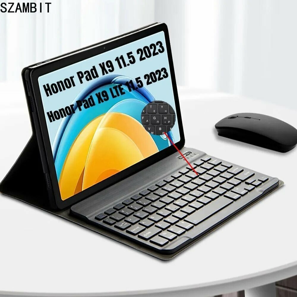 Чехол с клавиатурой для Honor Pad X9/X9 LTE 11,5 дюйма 2023 Pad(ELN-L09/ELN-W09), чехол с английской и русской клавиатурой