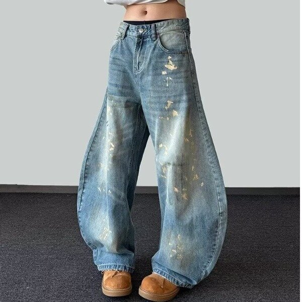 JYL Джинсы Мужские Буткют Винтажные Дизайн Свободные Широкие Длинные Деним, Размер_S