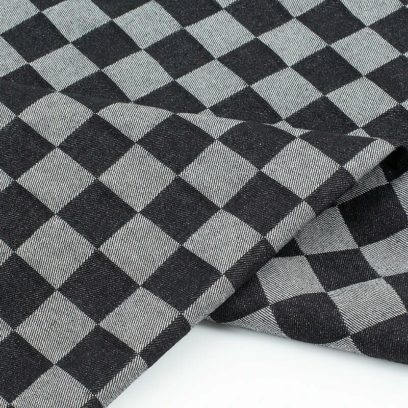 Хлопковая джинсовая шахматная ткань 1.75 м Серый, black