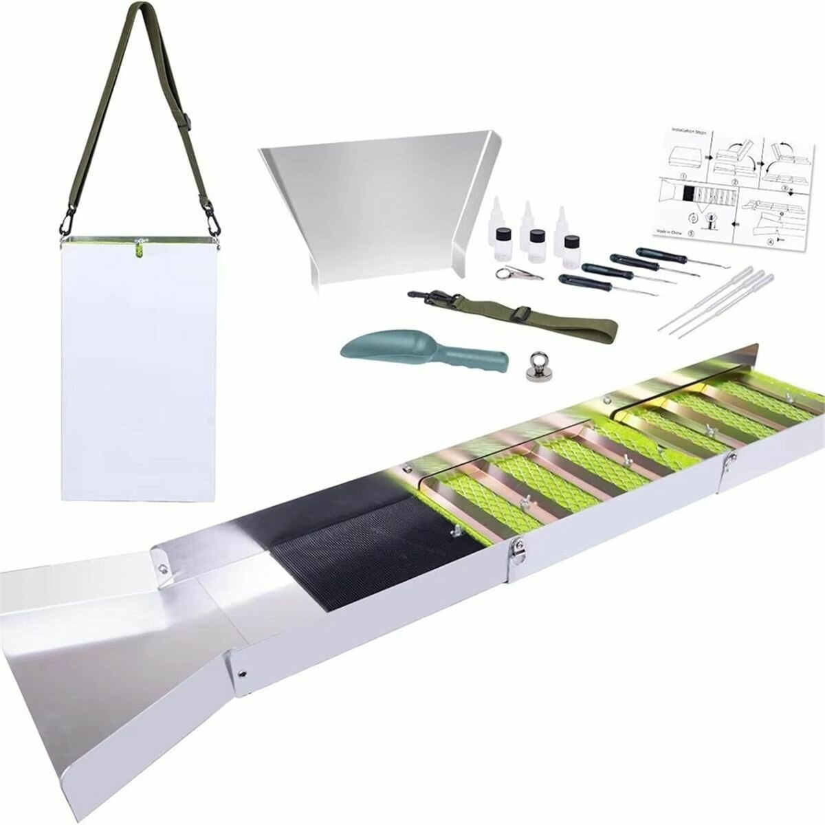 1 комплект для промывки и разведки золота с 50-дюймовым складным шлюзом, портативное горнодобывающее оборудование из алюминиевого сплава