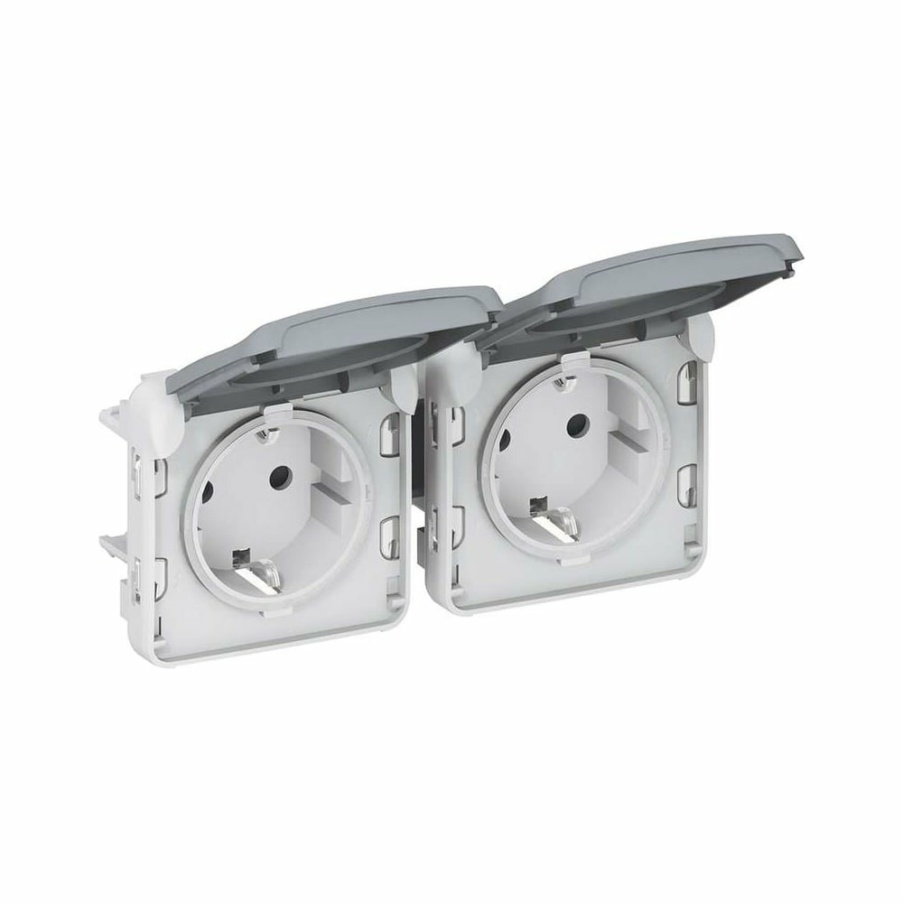 Розетка Legrand 2х2К+З горизонтальная немецкий стандарт Программа Plexo серый 16 A 250 В 069576
