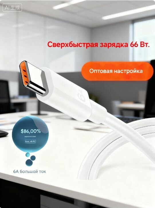 Кабель USB Type-C HUAWEI 6A, 120Вт Hyper Charge (1м) Чип Turbo Charger - OR