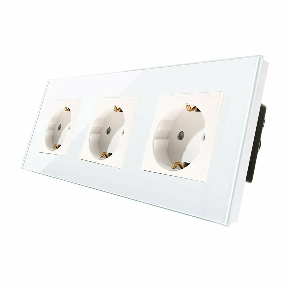 Розетка тройная встраиваемая,3 поста,16А 250В, Стеклянные рамы, Белый,228mm