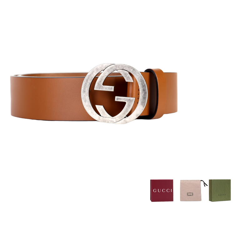 GUCCI INTERLOCKING Ремни из коровьей кожи Мужской Коричневый Ширина 3,5 см 105