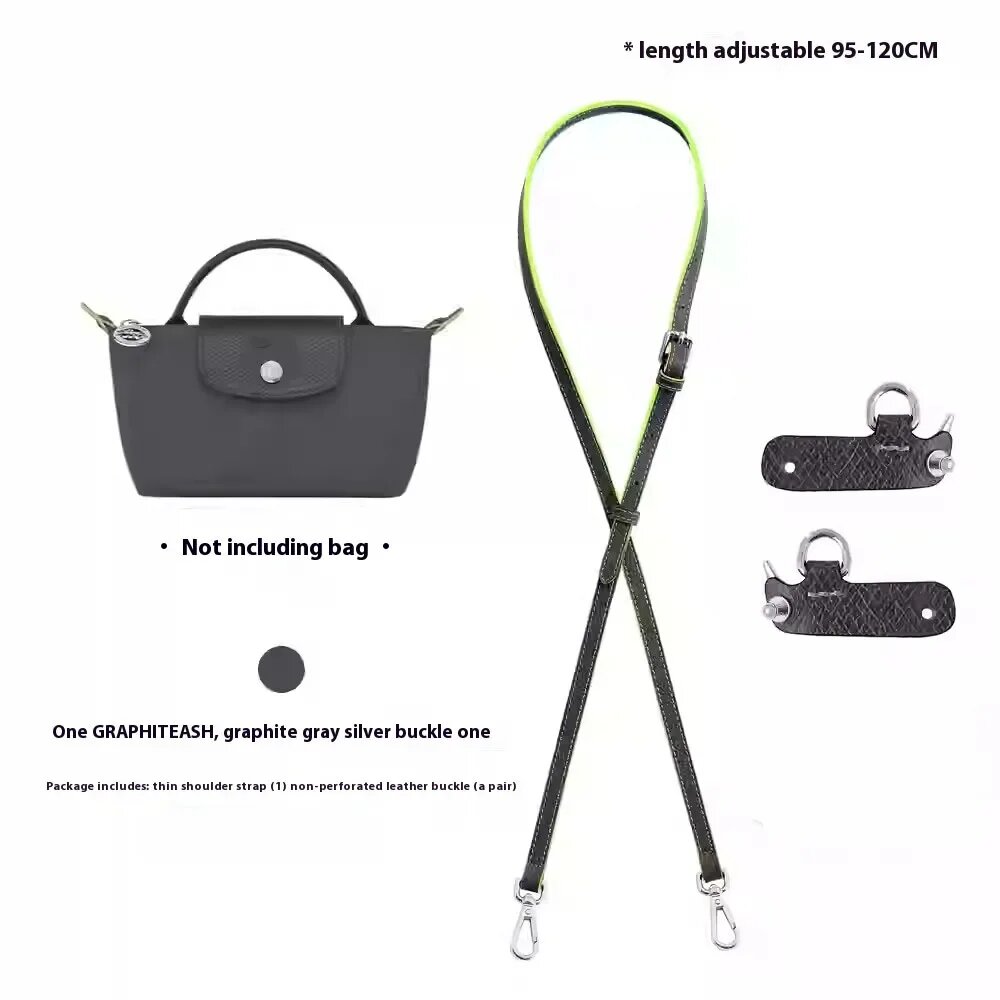 Сменный кожаный ремень для сумки через плечо, подходит для Longchamp Mini, плечевой ремень земного цвета без перфорационной модификации Зеленый, Graphite grey