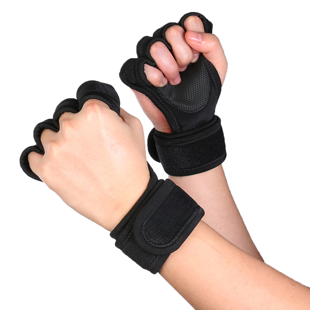 Перчатки для поднятия тяжестей с обвязками для запястья Защита Фитнес Перчатки для подтягиваний Бодибилдинг Пауэрлифтинг Тренировка Поддержка запястья для мужчин и женщин Материал: 65% неопрен, 30% полиэстер, 5% нейлон Размер: M / L (по выбору) M: 47.5 *