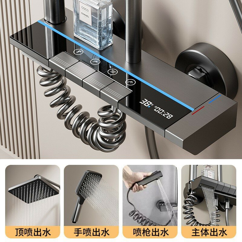 2025 Цифровой дисплей для контроля температуры душевой набор, смеситель с температурой, душ с подсветкой