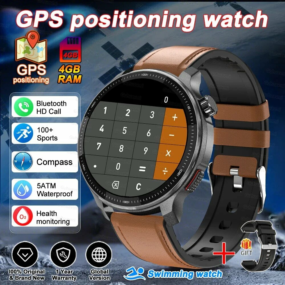 2026 Умные часы водонепроницаемые 4 ГБ Brown Leather
