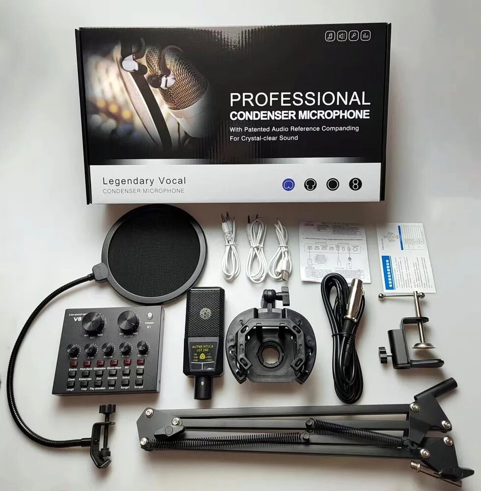 Студийный комплект для звукозаписи , вокальный процессор с микрофоном, черный матовый