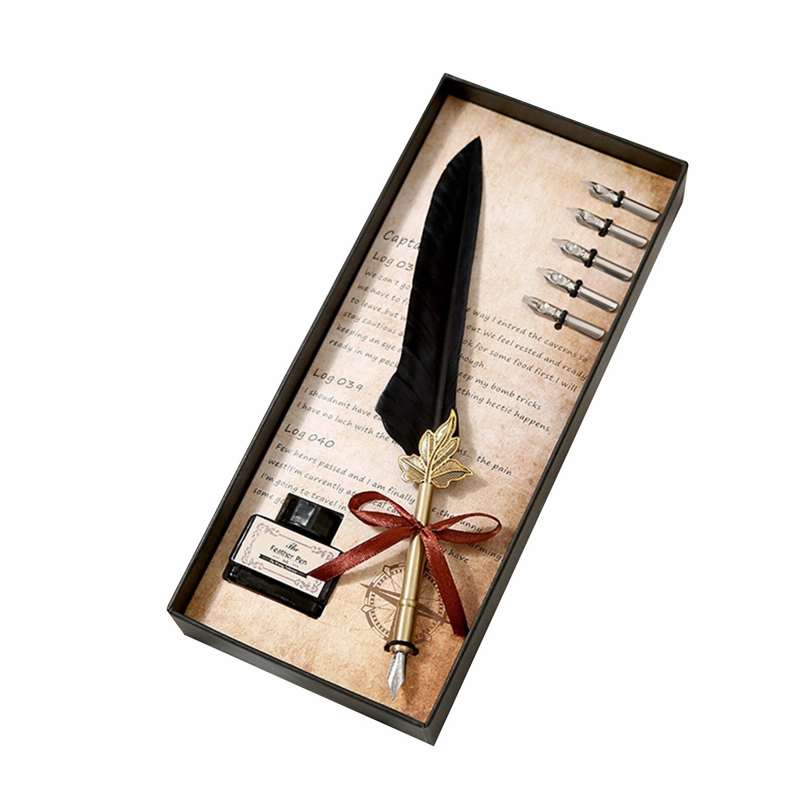 Набор гусиных перьев и чернил. Перьевая ручка с пером и сменными наконечниками. Каллиграфия, письмо, винтажная ручка для подписи. Роскошный подарок на день рождения для детей, друзей и студентов.