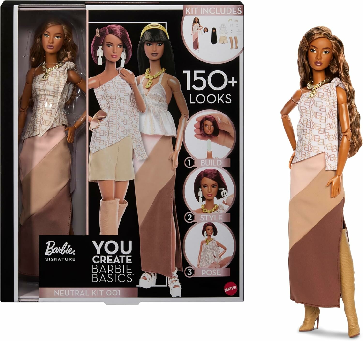 Кукла Mattel Barbie Signature You Create Basics Neutral Kit 001- Коллекционная кукла Барби + сменные головы, до 150 образов - Барби JJX35