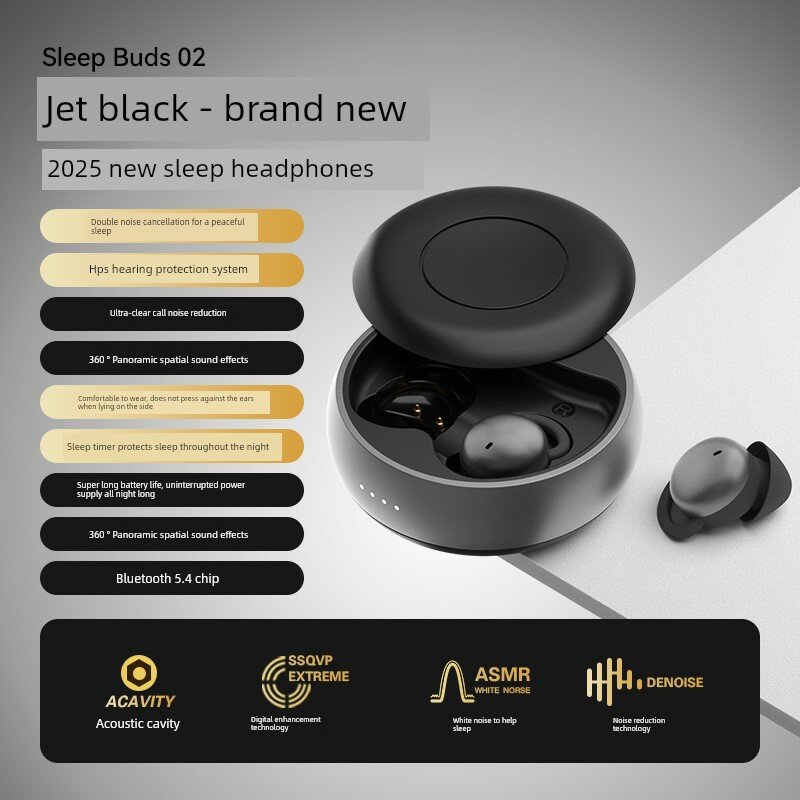 Премиум Bluetooth наушники с двойным шумоподавлением для глубокого сна, комфортная конструкция для бокового сна, черный