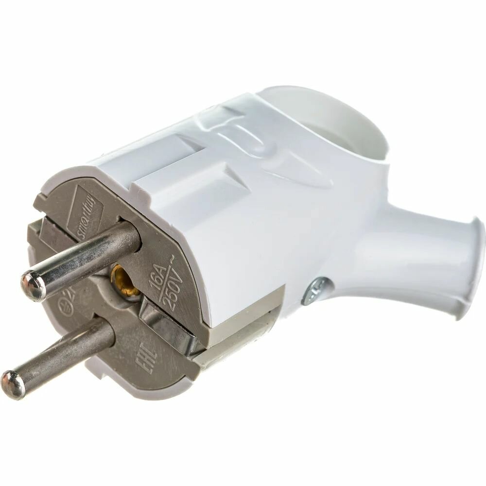 Вилка с кольцом Smartbuy с заземлением белая 16А 250В SBE-16-P03-w