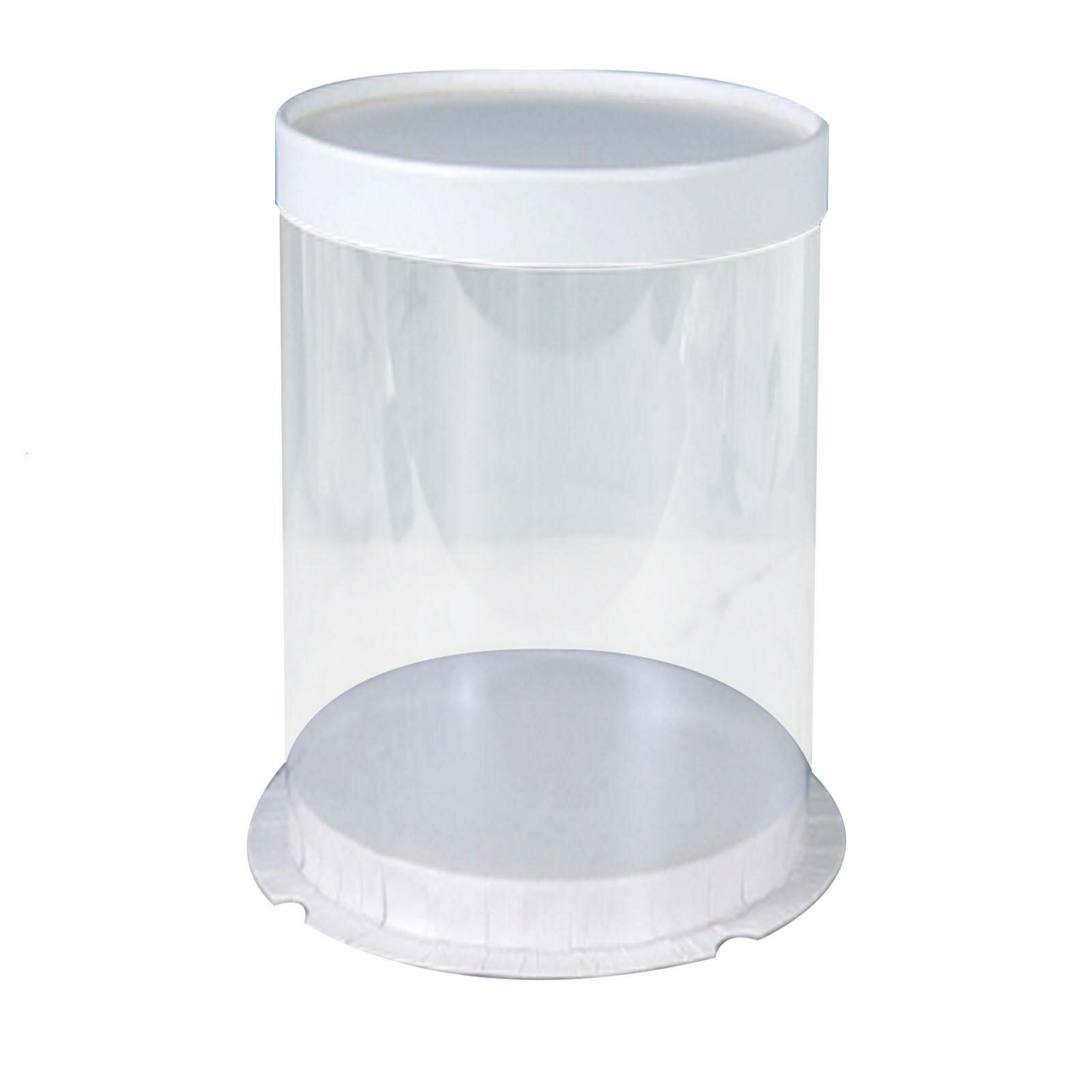 Прозрачные круглые подарочные коробки, Белый - Три слоя