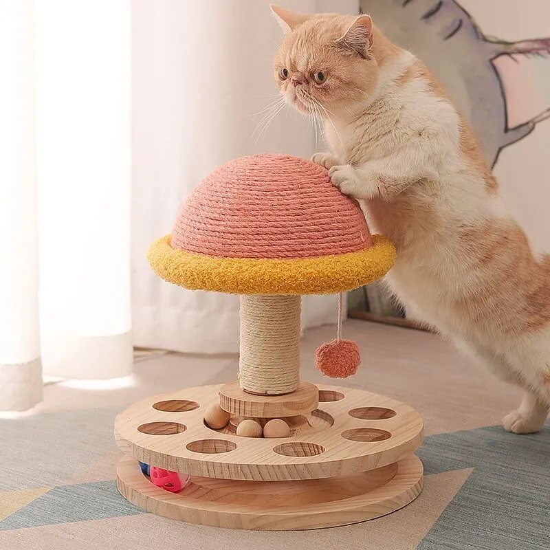 Игрушка когтеточка для кошек 3 в 1 розовая в виде гриба, 32х29 см