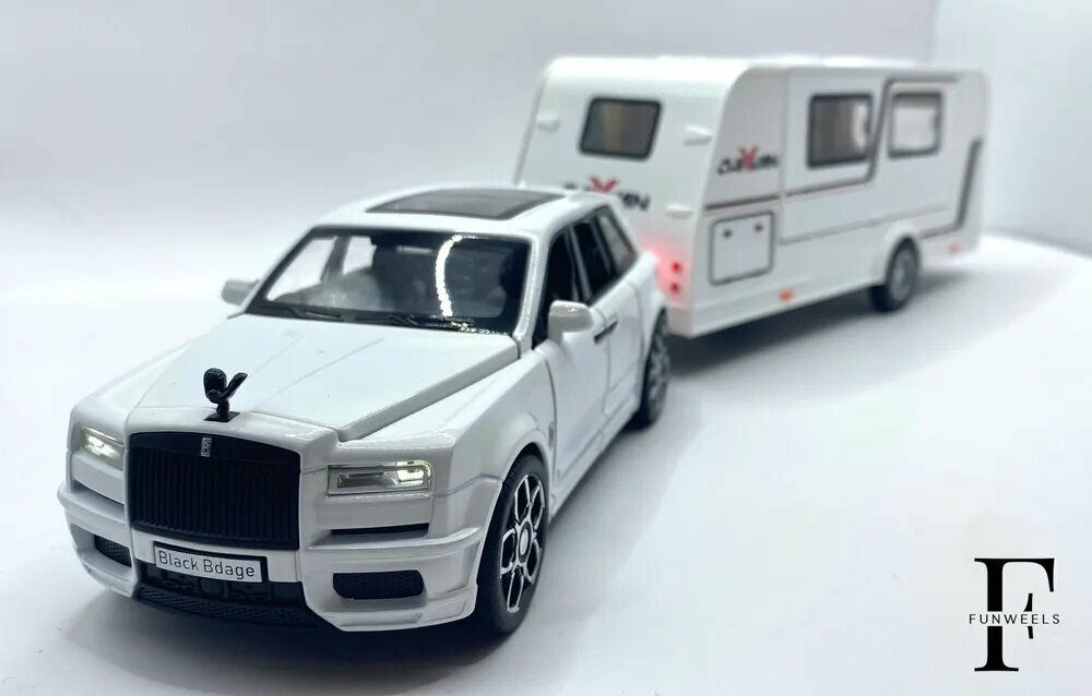 Детская игрушка металлическая Rolls-Royce Cullinan с Прицепом (Ролс-Ройс Куллинан) / Масштаб 1:32