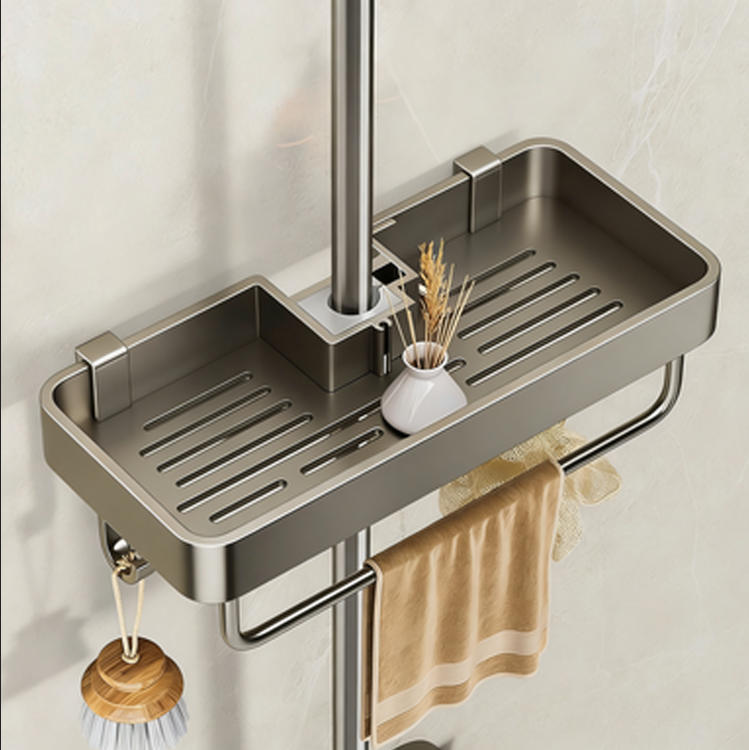 Pолочка Для Душа Без Сверления: Регулируемая Ширина 60-100 см Не Повреждает Кафель - Вместительная И Прочная Полка До 15 кг Для Всей Семьи - Полка С Штангой Для Душевой Кабины Или Ванной Комнаты