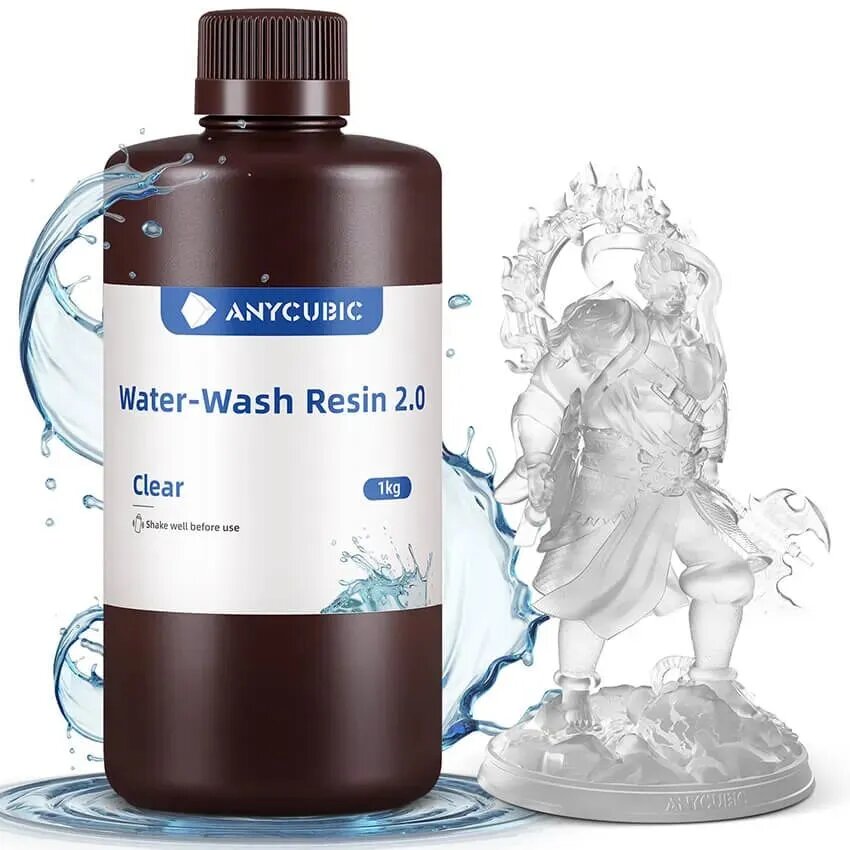 Фотополимерная водосмываемая смола Anycubic Water Wash Resin+ 2.0 прозрачная, 1кг.