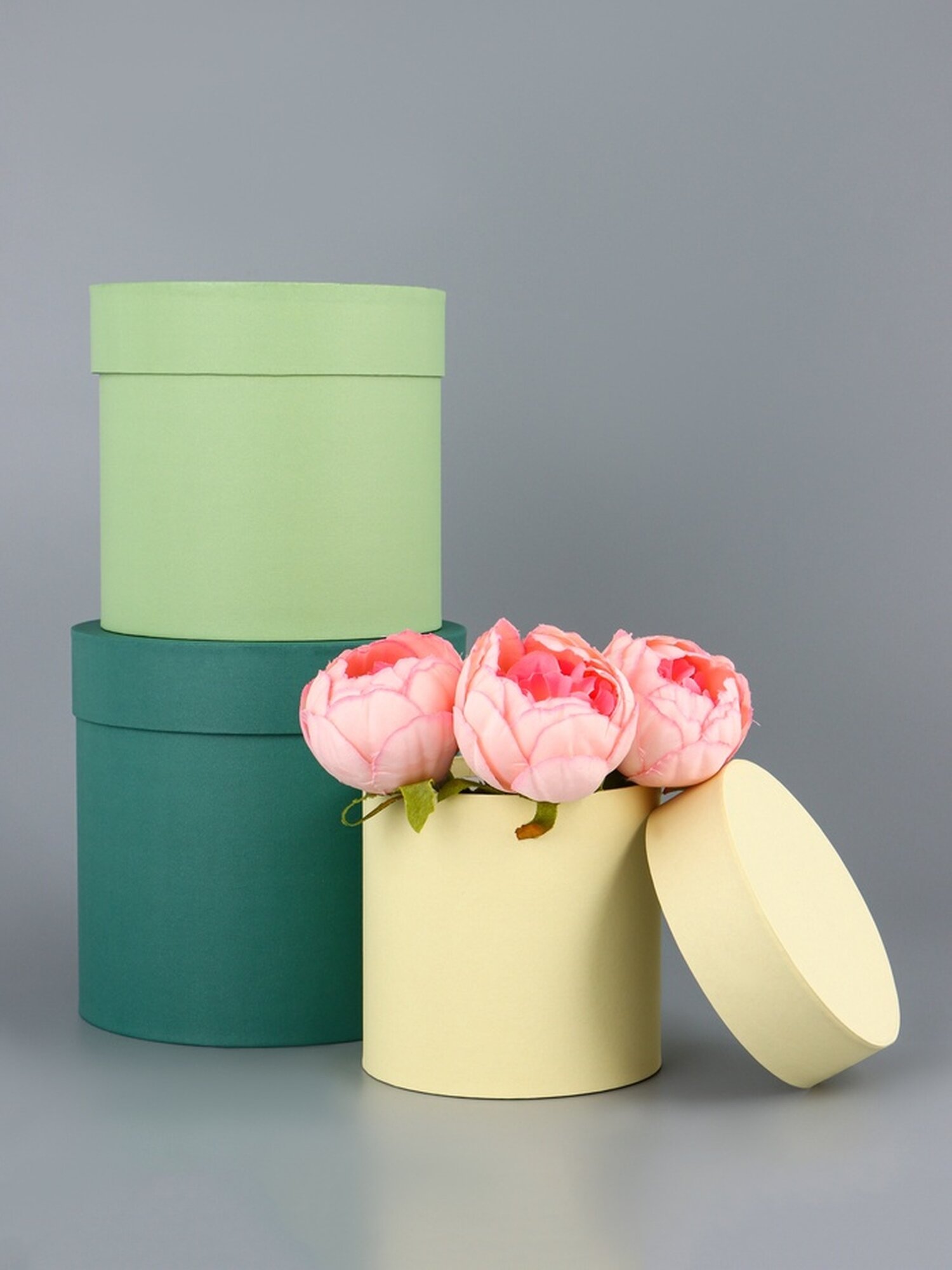 Набор круглых подарочных коробок «Лайм» 3 в 1 - 18×16×13 см