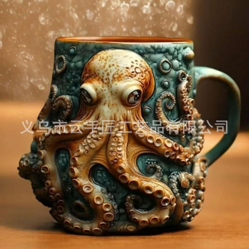 Новый декор для дома Deep Blue Octopus M: кружка для кофе из смолы с изображением глубокосинего осьминога.