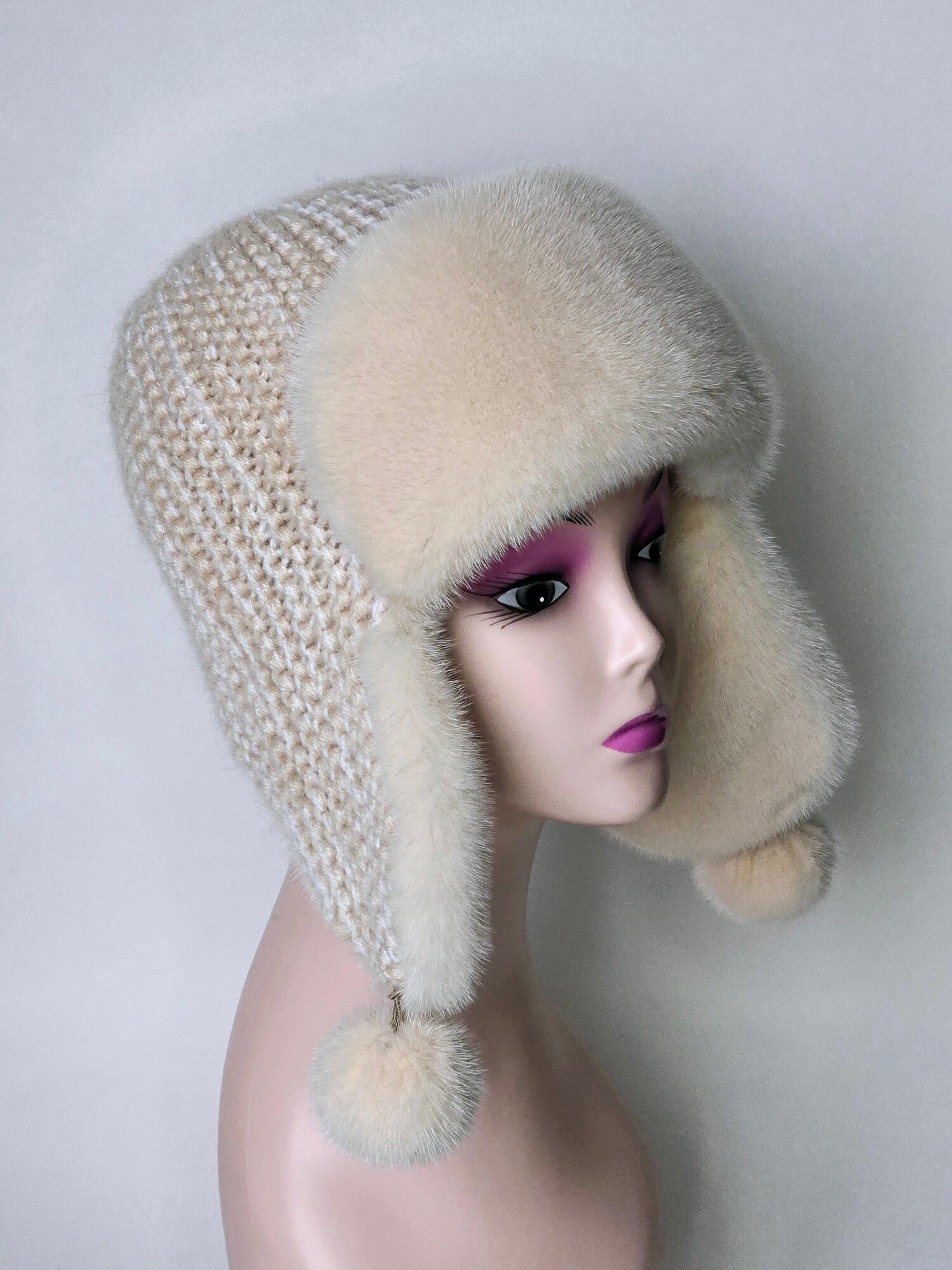 Шапка-ушанка мех норки для женщин