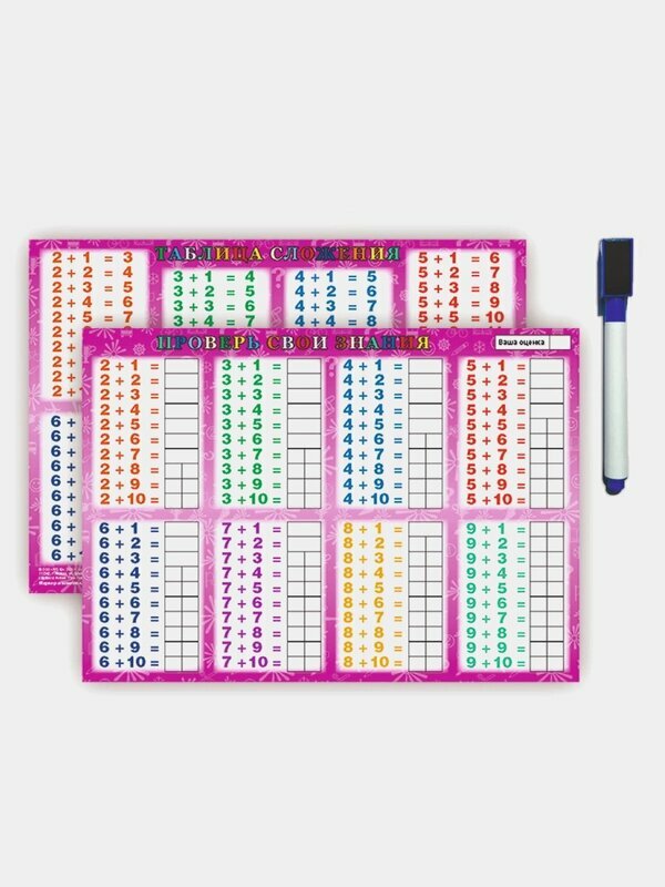 Таблица сложения с маркером. Пиши-стирай. Планшетное издание. Счет. Математика