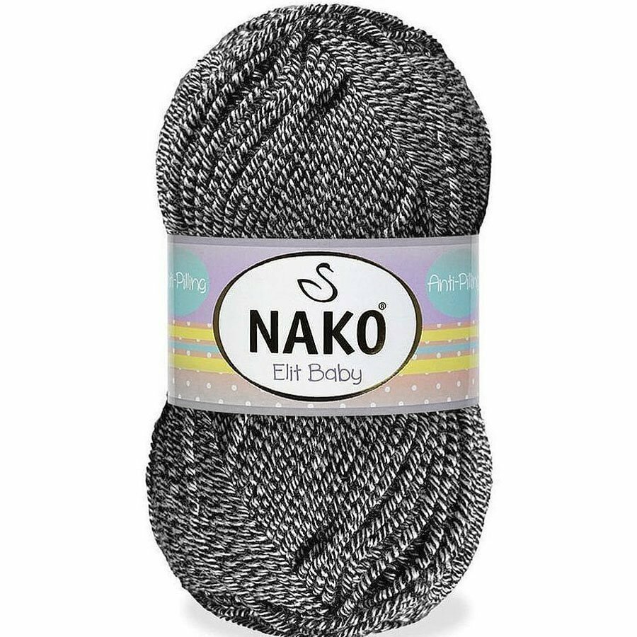 Пряжа Nako ELIT BABY 3086 черно/бел меланж (5 мотков)