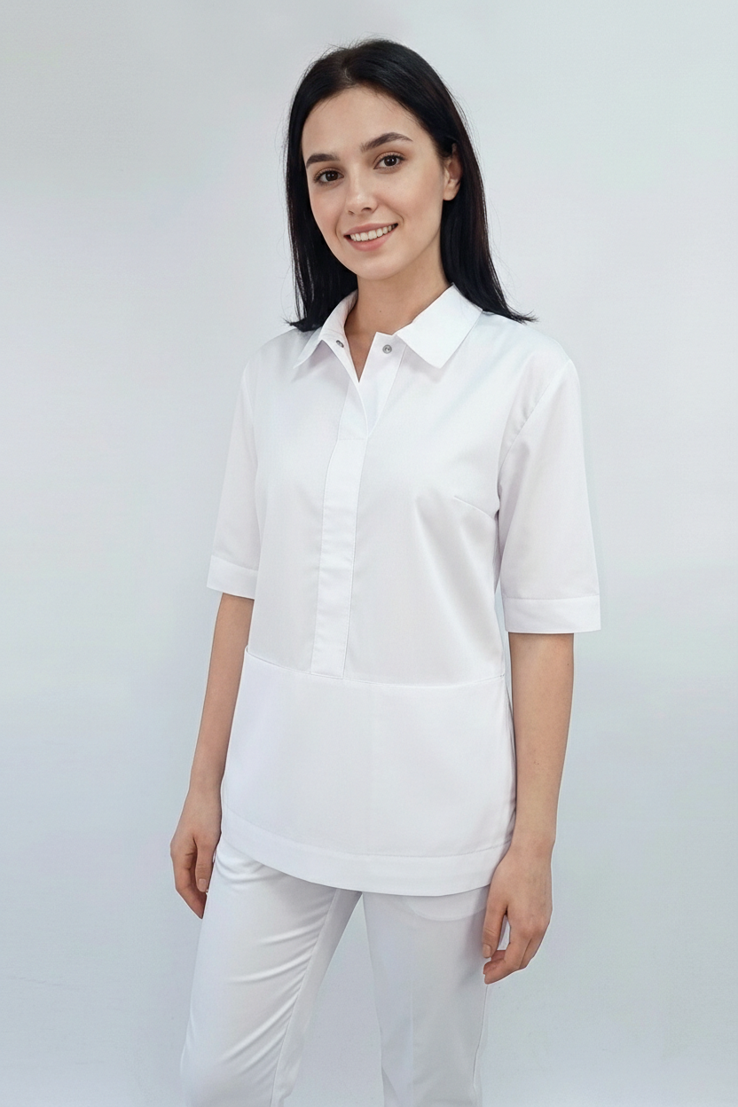 Медицинская блузка Вилан, женская, твил-тиси, стрейчевая, белая