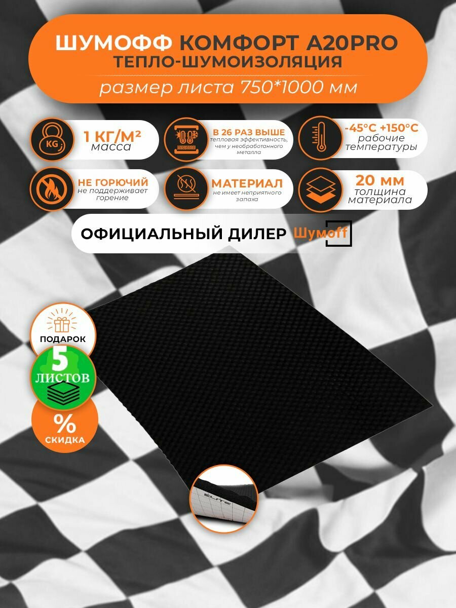 Шумоизоляция для автомобиля Шумофф Комфорт А20Pro - 5 листов