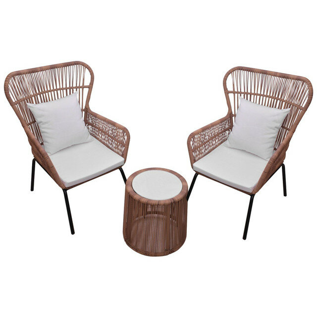 Комплект мебели WATTLE, стол, 2 кресла, искусственный ротанг, коричневый