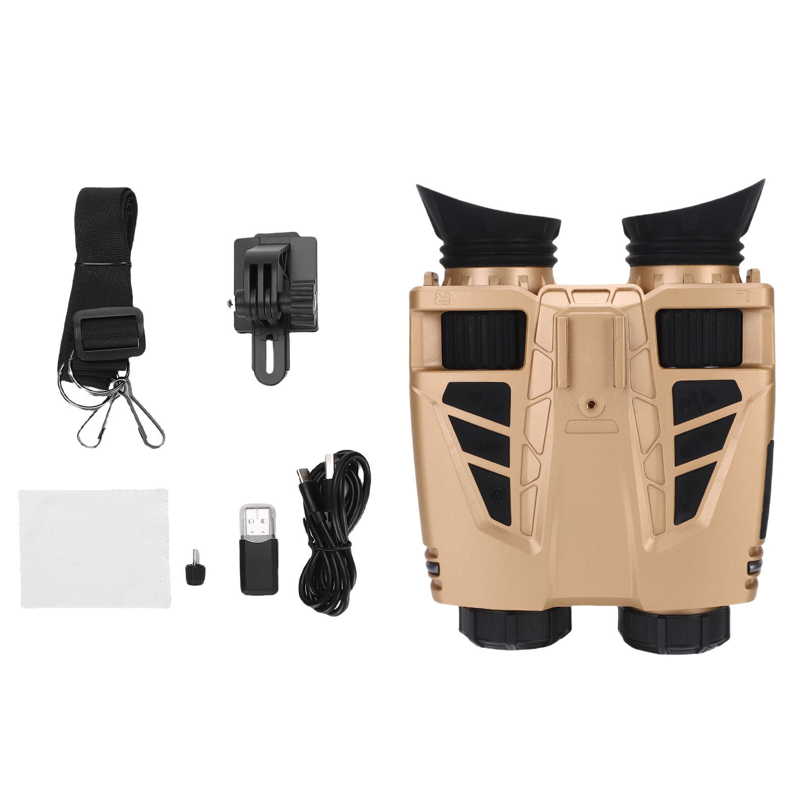 Цифровой бинокль с 1,3-дюймовым двойным экраном, разрешением 4K, 8-кратным оптическим и 16-кратным зумом, видеокамерой, устанавливаемой на голову, желтого цвета.