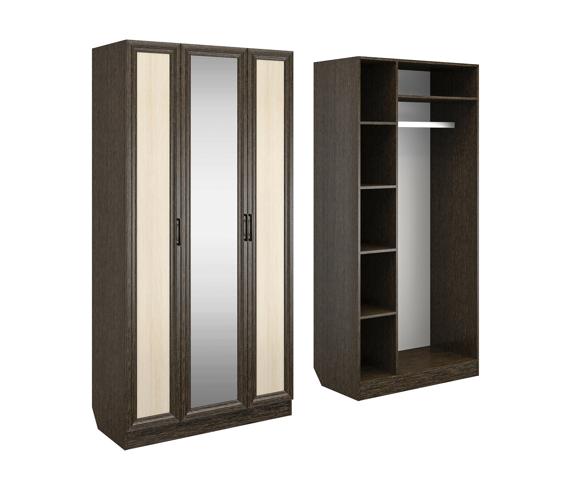 Шкаф распашной, гардероб, шкаф для одежды с зеркалом ШК-3 М 100/210/52 Венге/Дуб молочный