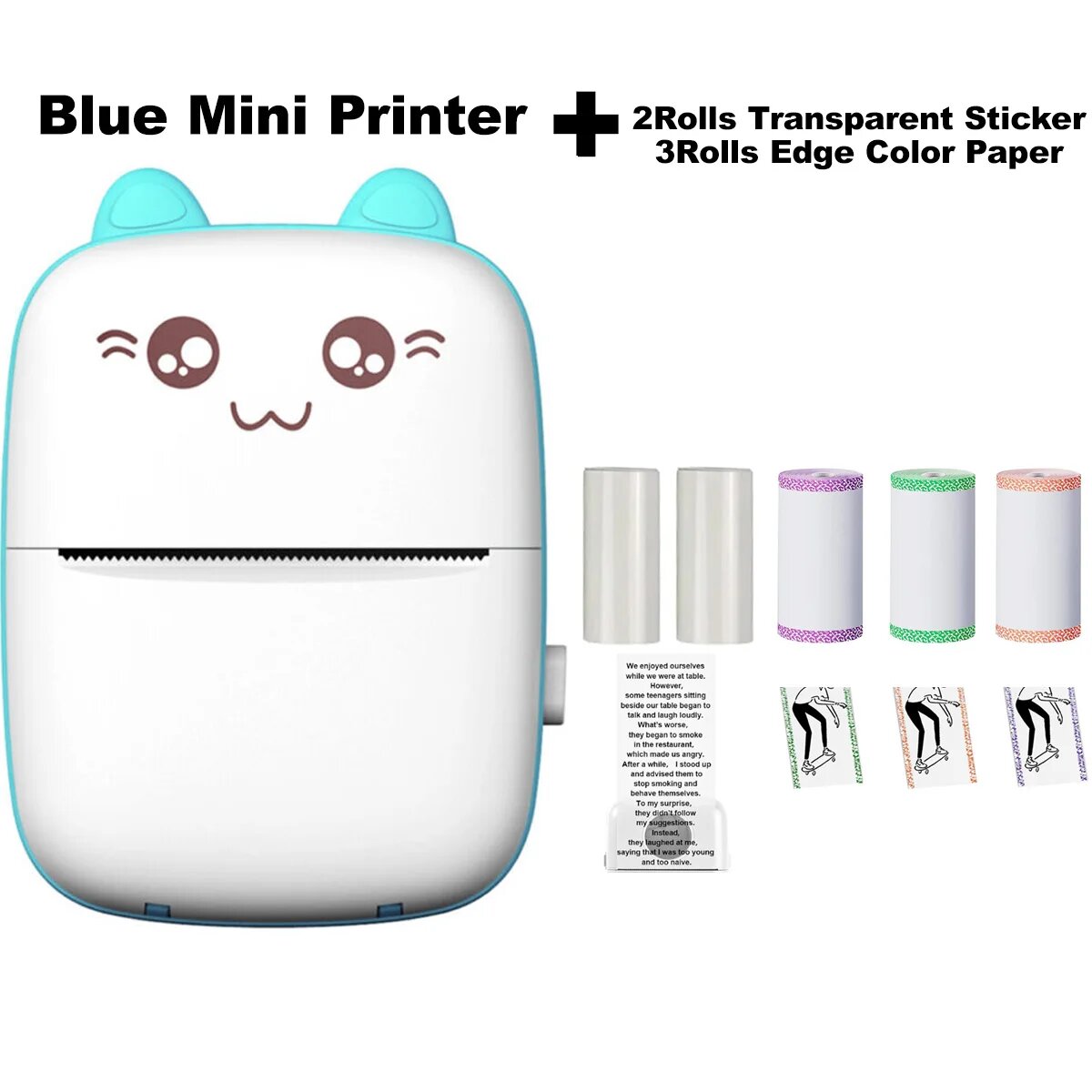 Портативный цветной принтер QKX Note Blue Printer-5 Rolls