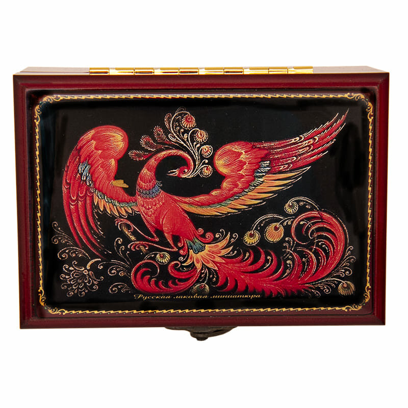 Шкатулка деревянная для украшений с отделениями Жар-птица 12,5 х 9 см