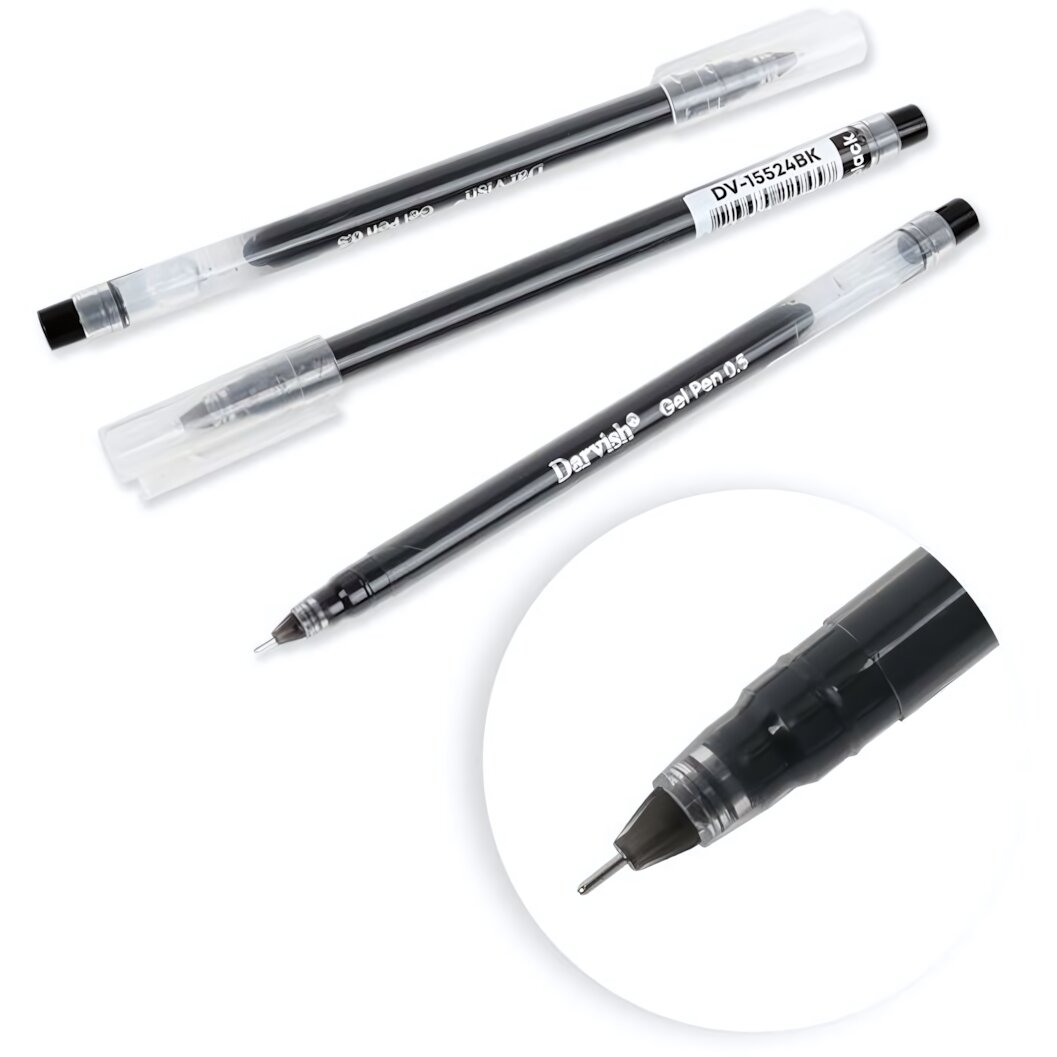 Гелевая ручка 0,5мм черная, прозрачный корпус, плавное письмо, 6,5*18*2,5см