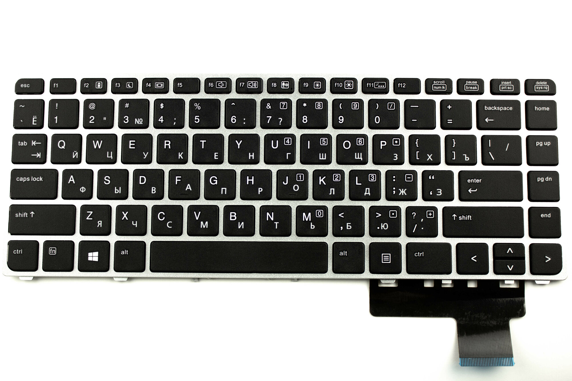 Клавиатура для ноутбука HP EliteBook Folio 9470M, 9480M черная, рамка серебряная, с подсветкой