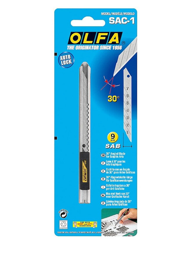 Нож OLFA 9 мм, сегментированное лезвие, автоматический фиксатор для графических работ