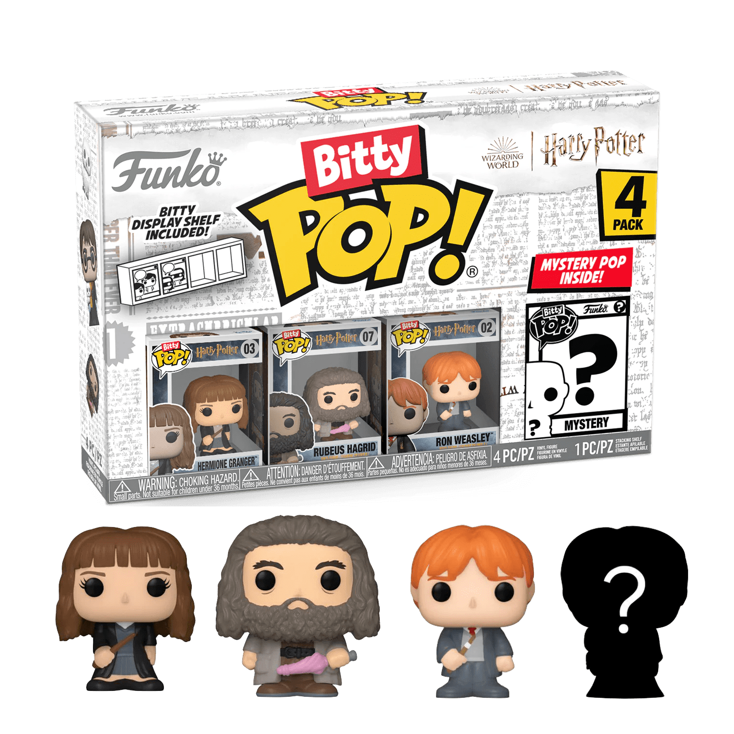 Набор фигурок Funko POP! Bitty Harry Potter 71316 Гермиона Грейнджер, Хагрид, Рон Уизли, 4 шт (1 фигурка-сюрприз)