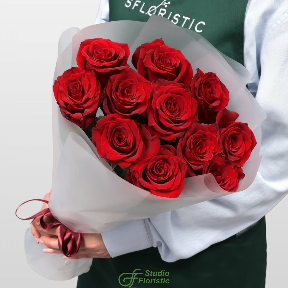 Монобукет STUDIO FLORISTIC "Чистое чувство", розы Эквадор, 11 штук, высота 50см