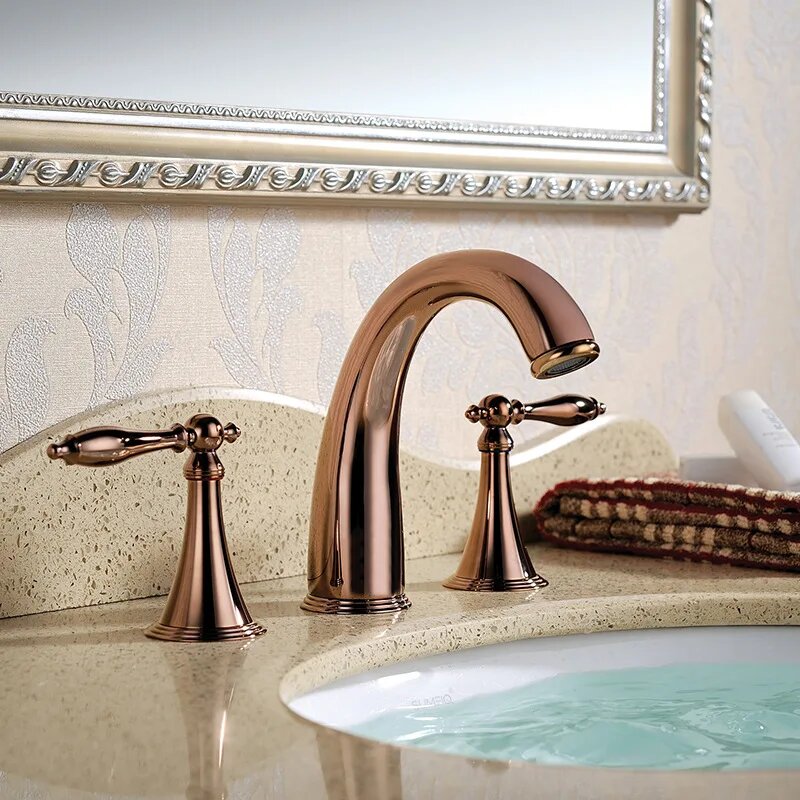 Смеситель для раковины Grey Gold Basin Faucet горячей и холодной воды для ванной раковины, латунный разнесенный смеситель для раковины, трехдырный смеситель для раковины, смеситель для умывальника