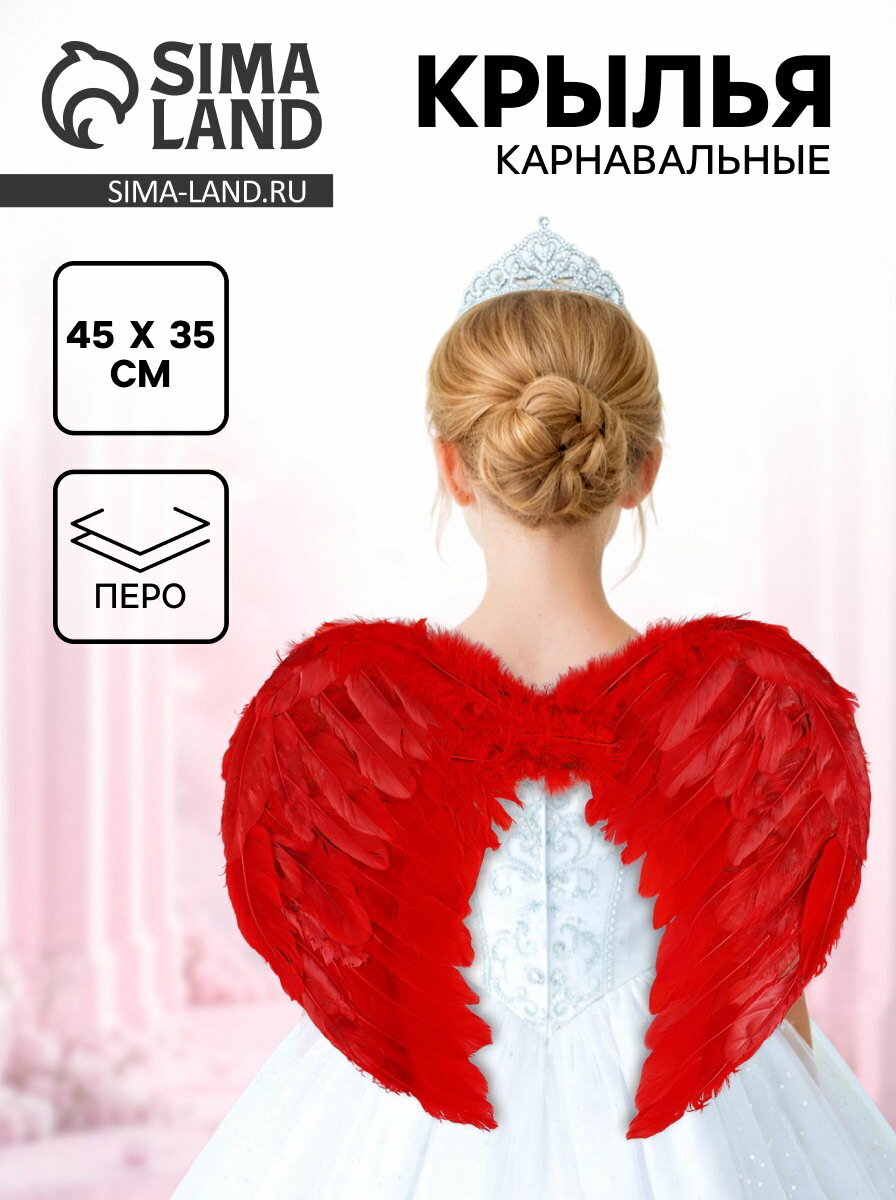 Крылья карнавальные "Ангел", размер S, цвет красный, 45x35 см
