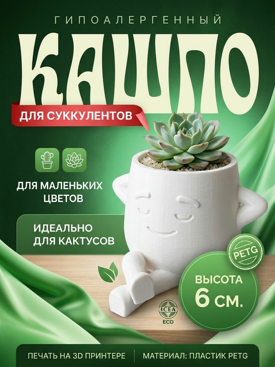 Кашпо "Chill" для маленьких цветов. Горшок для кактусов и суккулентов.